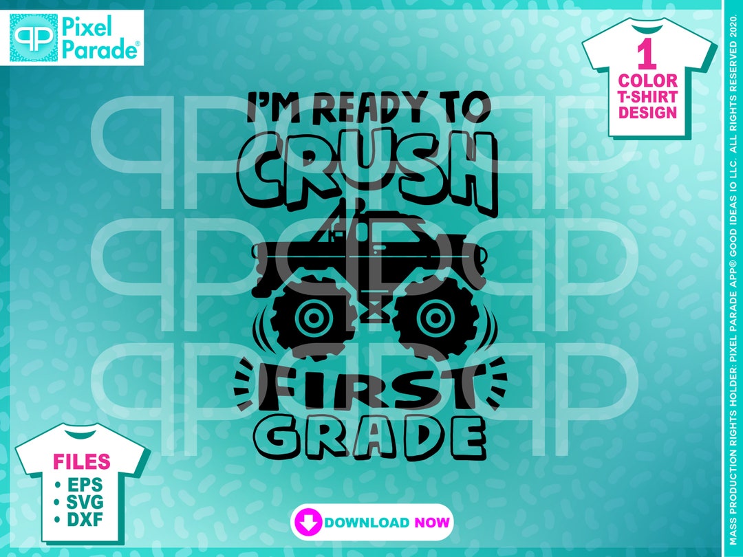 Monster Truck First Grade SVG: Back to School T-shirt Design (digital ...