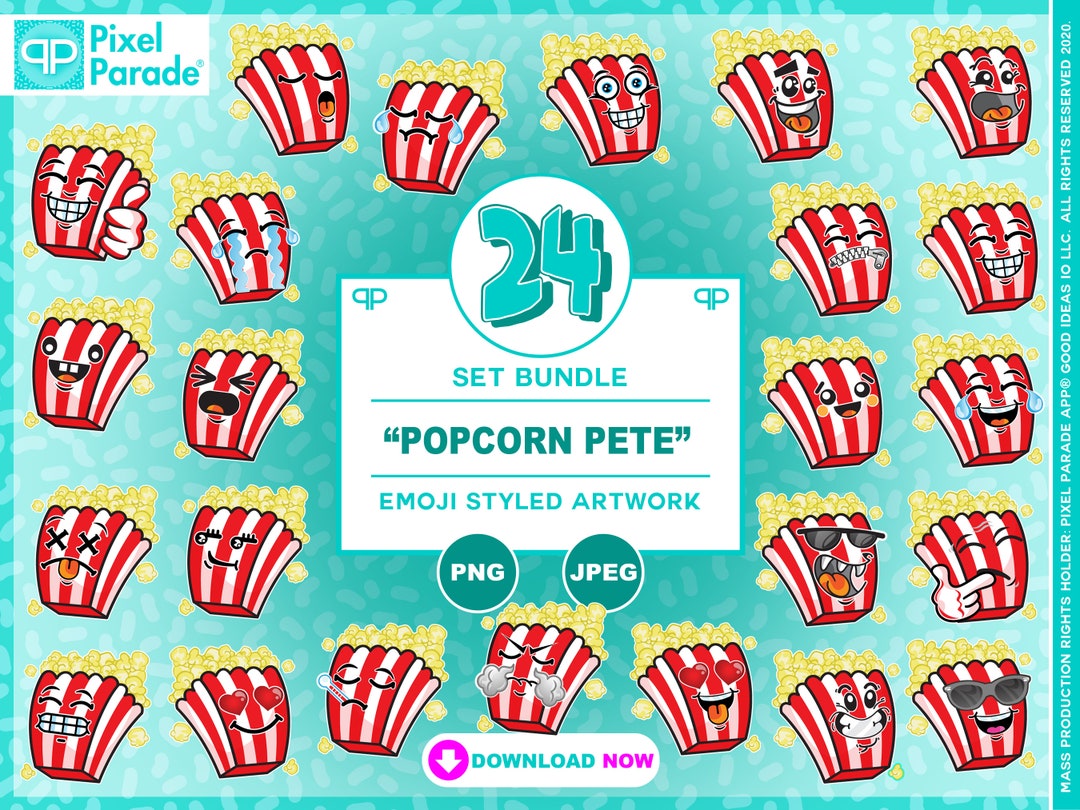 Kawaii, "popcorn Pete" Printable Files, JPEG, PNG, Emoji Styled Artwork ...
