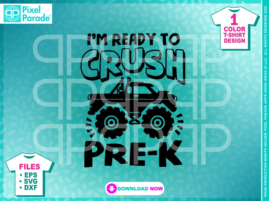 Crush Pre-k Monster Truck SVG: Back to School Clipart (digital Cut File ...