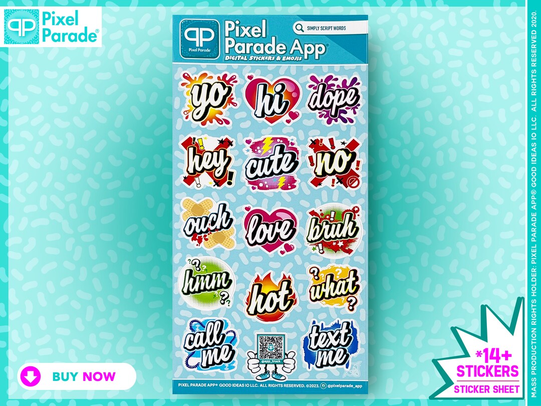 Script Words Vinyl Stickers Sheet, 14 Dye Cut Stickers, Laptop, Wall ...