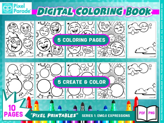 10 Coloring Pages for Kids Emoji POP Art Themed DIY - Etsy