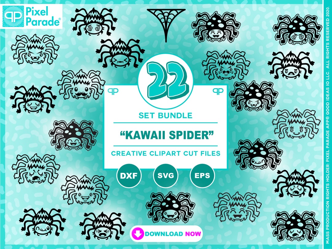 22pc. Bundle, "kawaii Spider", SVG, EPS, DXF, Cut Files, Emoji ...