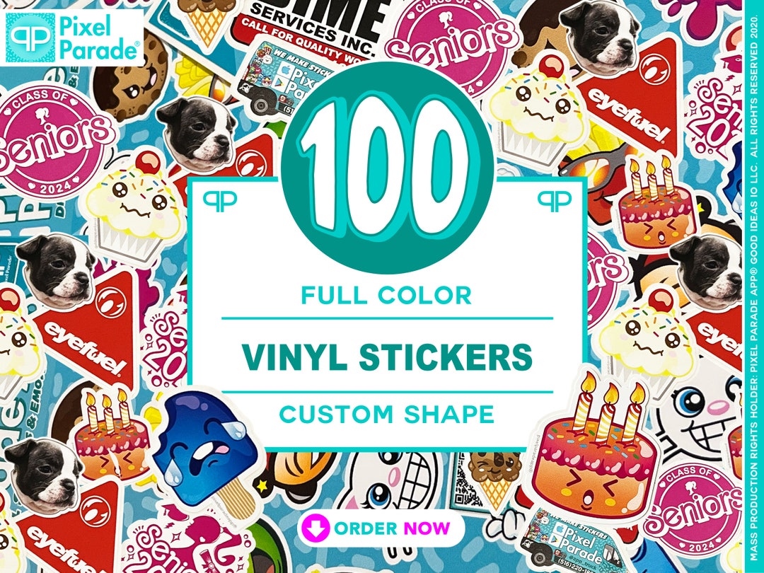 100 Custom Full Color Matte Vinyl Stickers - Waterproof Promotional ...