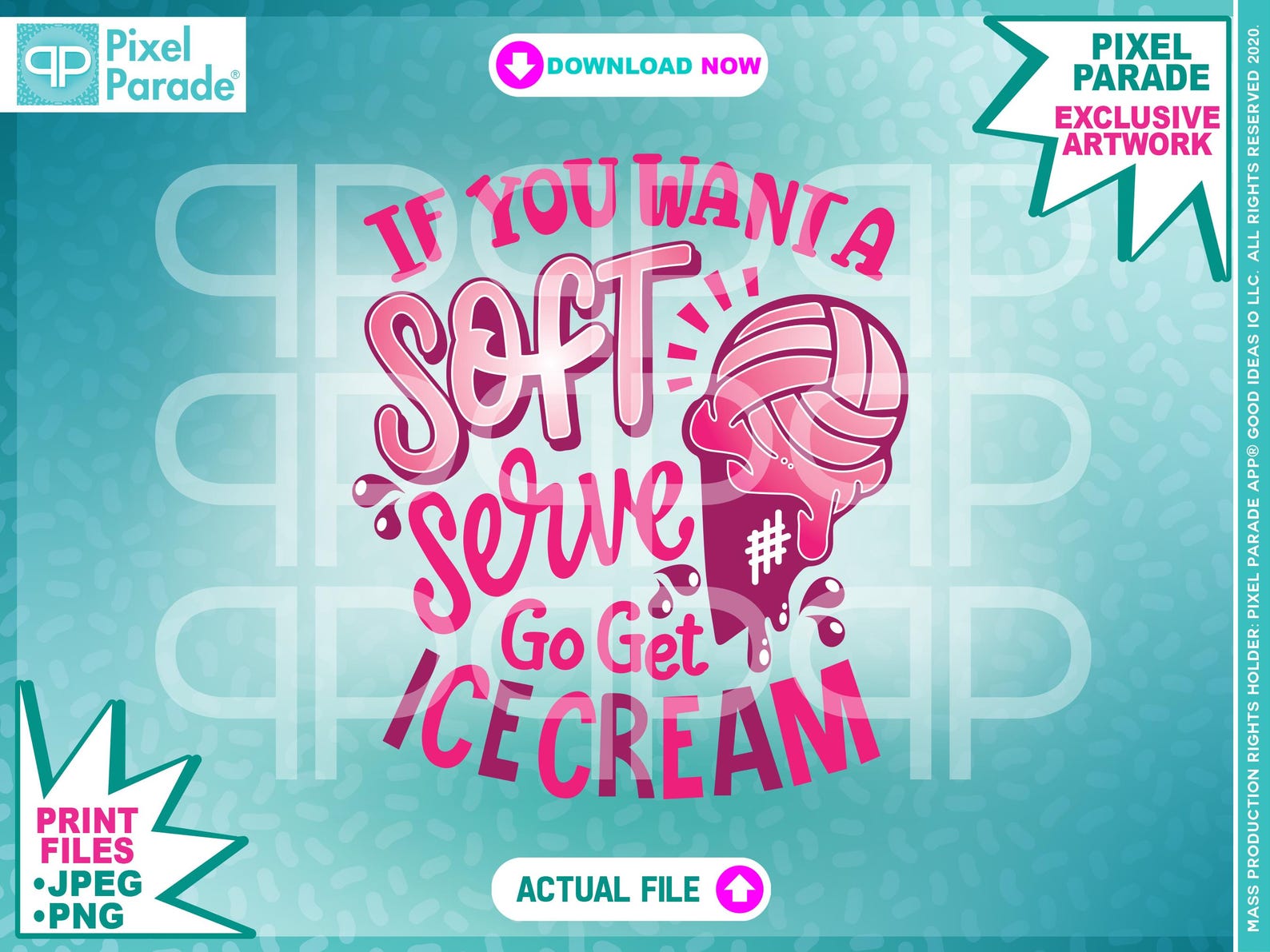 Volleyball Soft Serve Illustration: Sports Art, Think Pink (PNG, JPEG ...