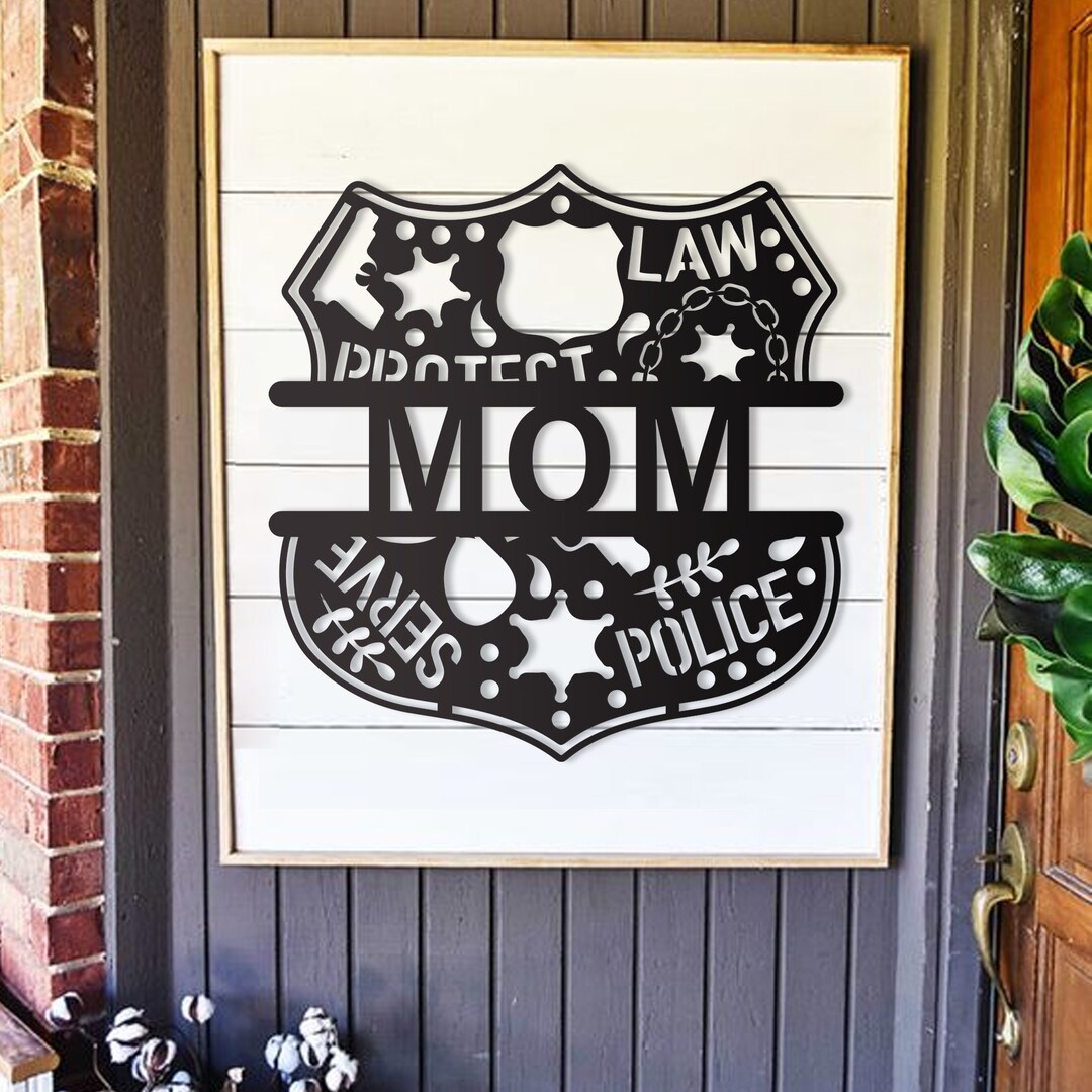 Personalized Police Badge Metal Sign, Police Office Wall Art, Mother's ...