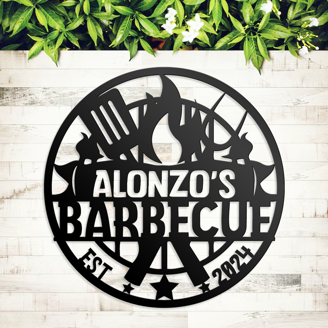 Custom BBQ Kitchen Wall Sign Bar & Grill Lounge Décor Outdoor ...