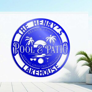 Personalized Poolside Metal Sign, Swimming Pool Sign, Coastal Wall Art ...