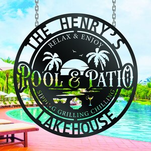 Personalized Poolside Metal Sign, Swimming Pool Sign, Coastal Wall Art ...