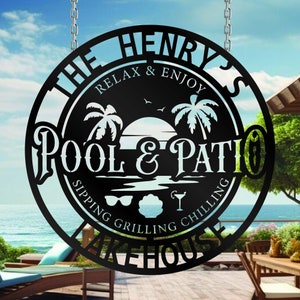 Personalized Poolside Metal Sign, Swimming Pool Sign, Coastal Wall Art ...