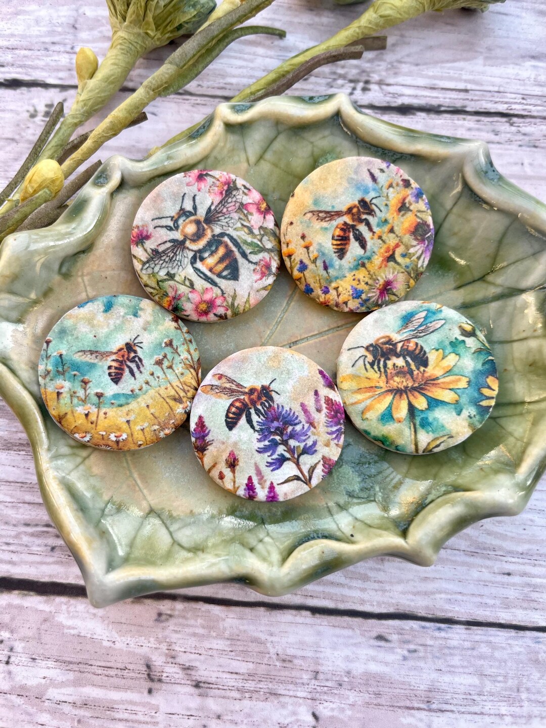 Bees/price per Bead/unique Decoupaged Bracelet & Necklace Bead With ...