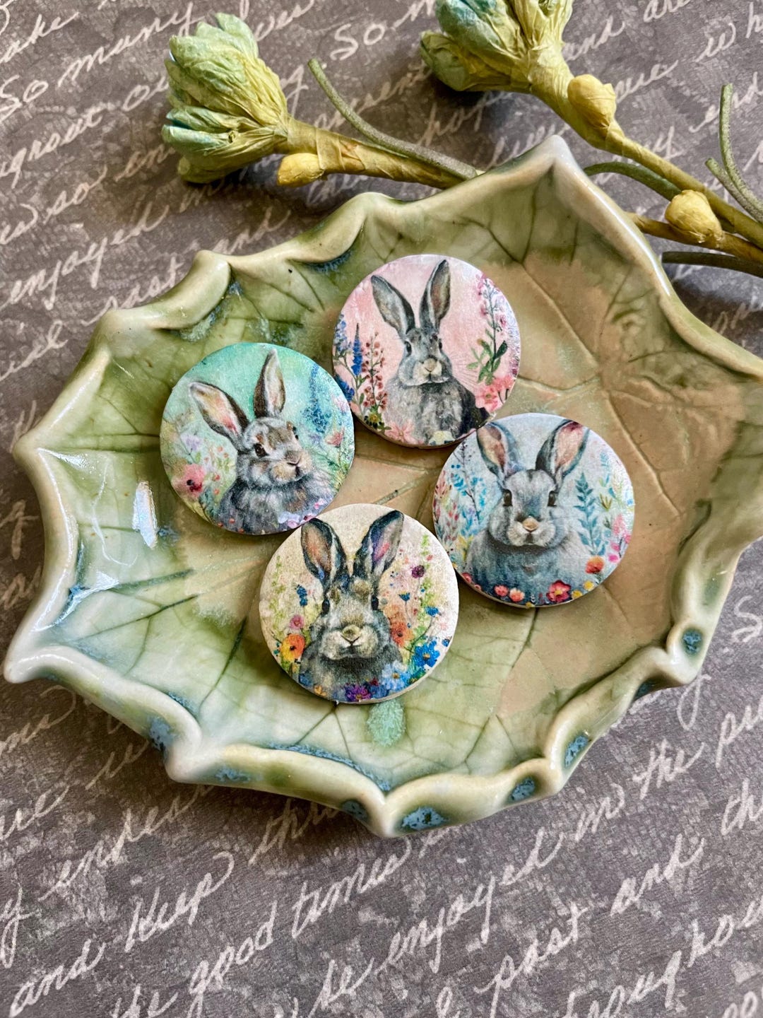 FLORAL BUNNY Decoupage Rabbit Bead: 1-inch Wooden Art Focal - Etsy