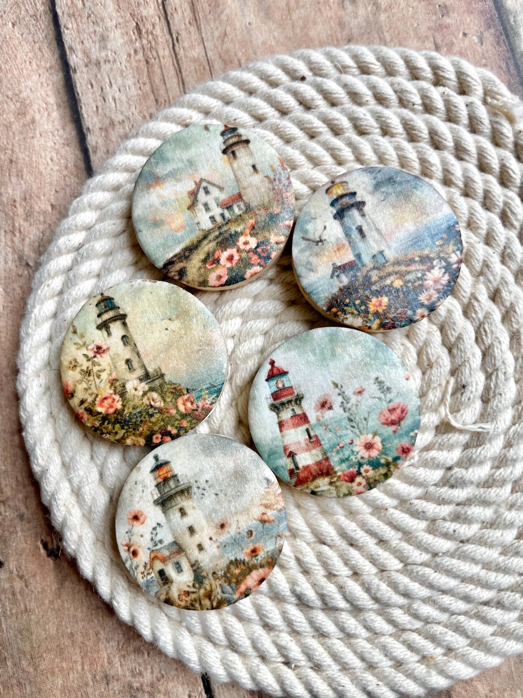 SAFE HARBOR Lighthouse Decoupage Wooden Bead: 1-inch Art Focal Bead - Etsy