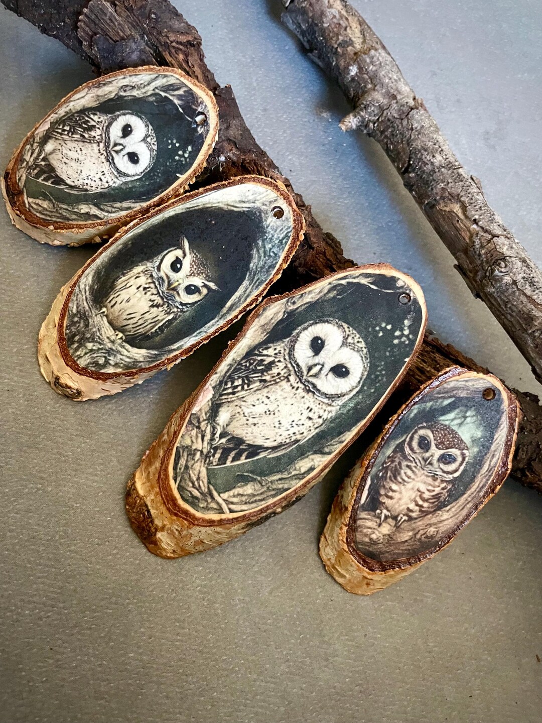 RUSTIC OWL Pendants/wood Slices With Owl Images/owl Jewelry/nature ...