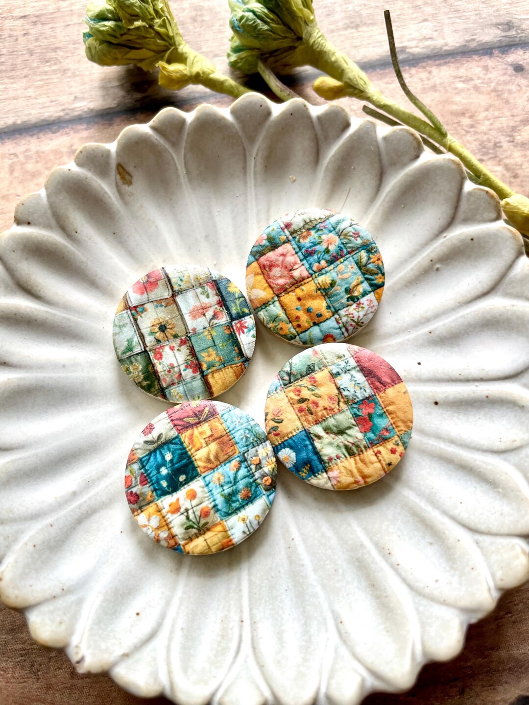 SUMMER QUILT Decoupage Wooden Beads: Quilted Look, 1-inch Focal Beads ...