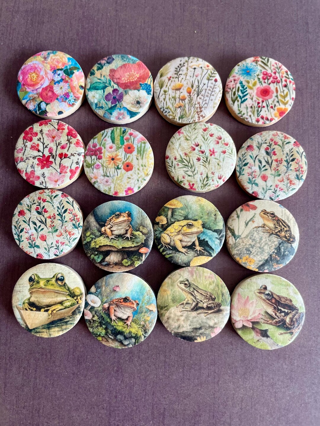DESTASH - FROGS & FLOWERS 1 Inch Wooden Decoupaged Beads - Etsy