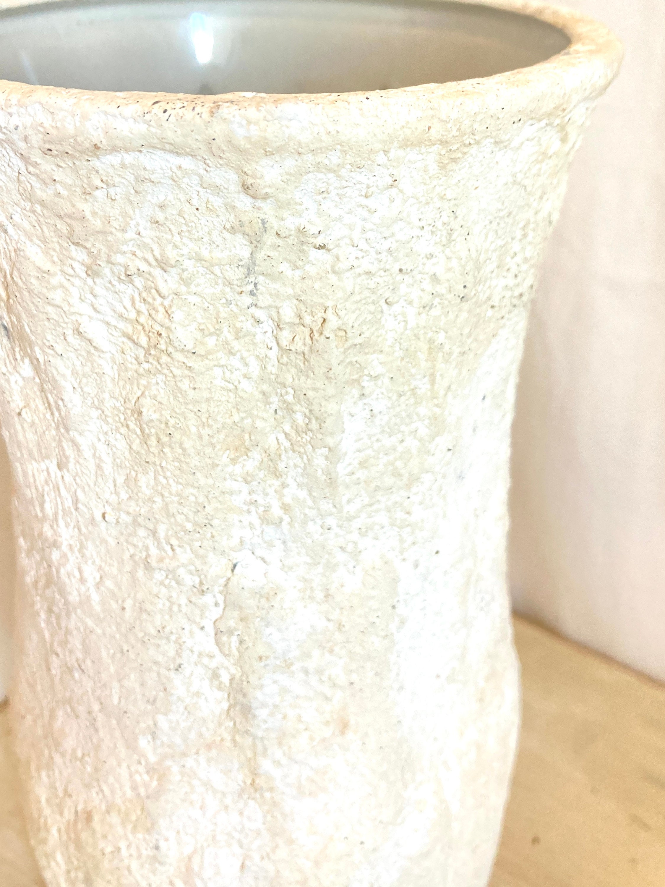 White Faux Stone Cylindrical Farmhouse Vase / Neutral Medium Sized ...