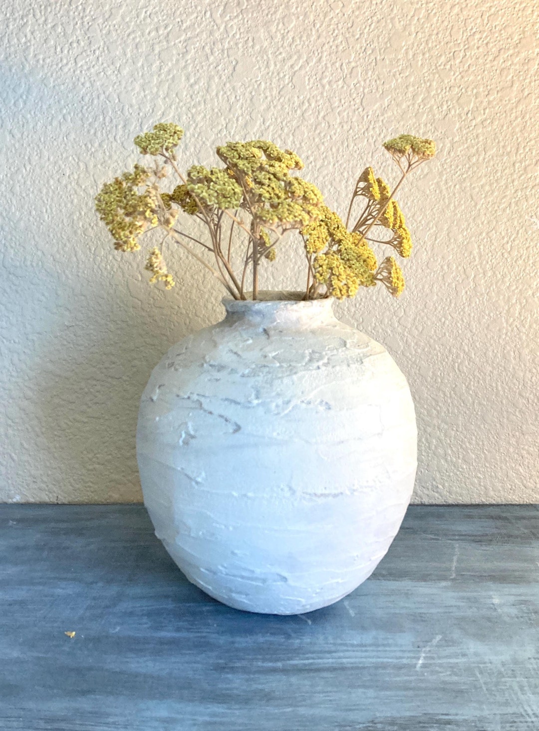 White Matte Faux Stone Weathered Globe Vase / Fresh Flower Vase / Hand ...