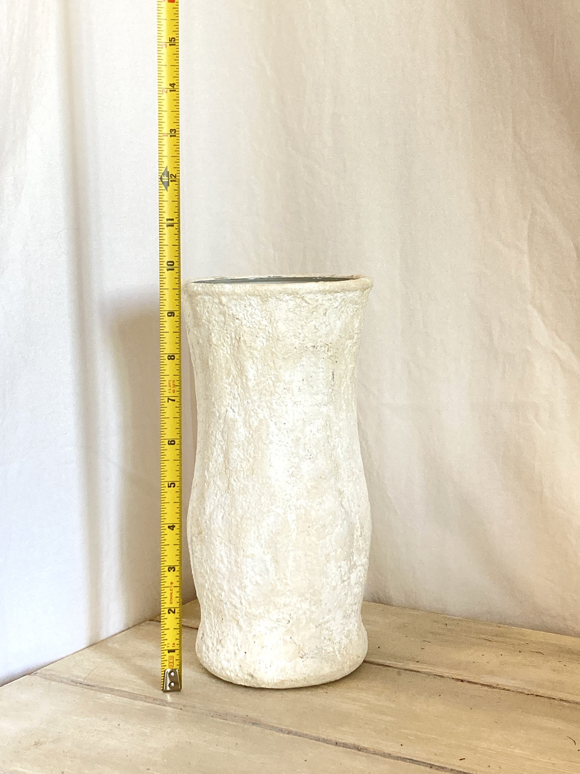 White Faux Stone Cylindrical Farmhouse Vase / Neutral Medium Sized ...