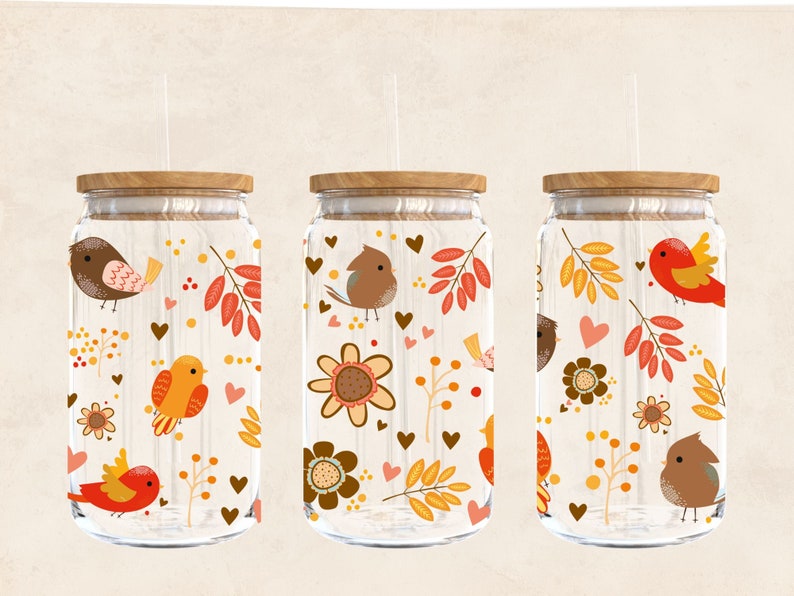 Autumn Fall Libbey Can Glass 16oz Svg Png Wrap Coffee Cup Trendy Design ...