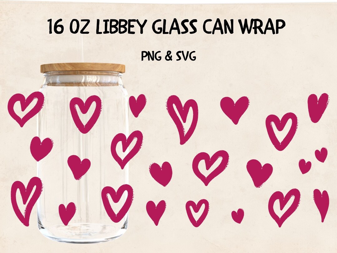 Hearts Libbey Glass Can 16oz Svg Png Wrap Coffee Cup Design Etsy