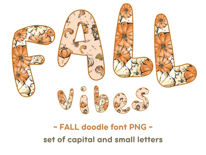 Fall Letters Doodle Font PNG Autumn Vibes Digital Alphabet - Etsy