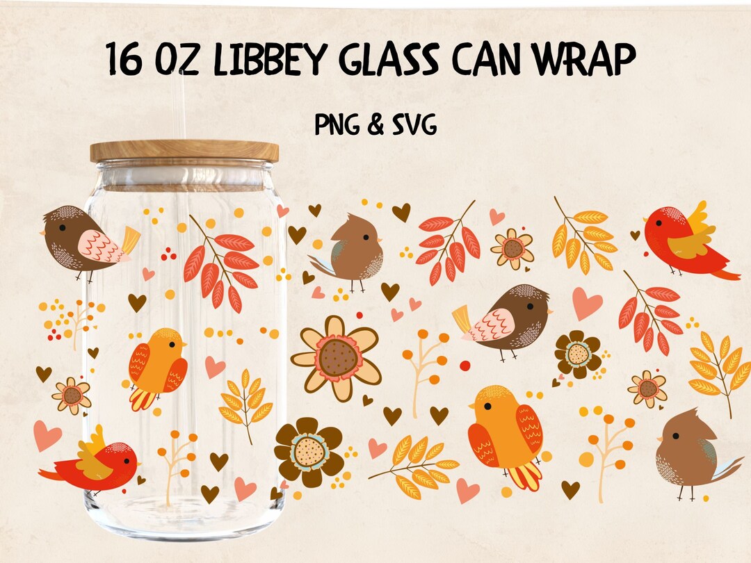 Autumn Fall Libbey Can Glass 16oz Svg Png Wrap Coffee Cup Trendy Design ...