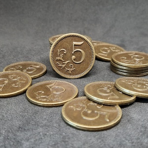 Gold Metal Coins, 25mm, of Value 5 for Board Games, Role Playing Games ...