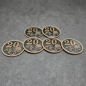 Antique Gold Metal Coins, 32mm, of Value 20 for Board Games, Role ...