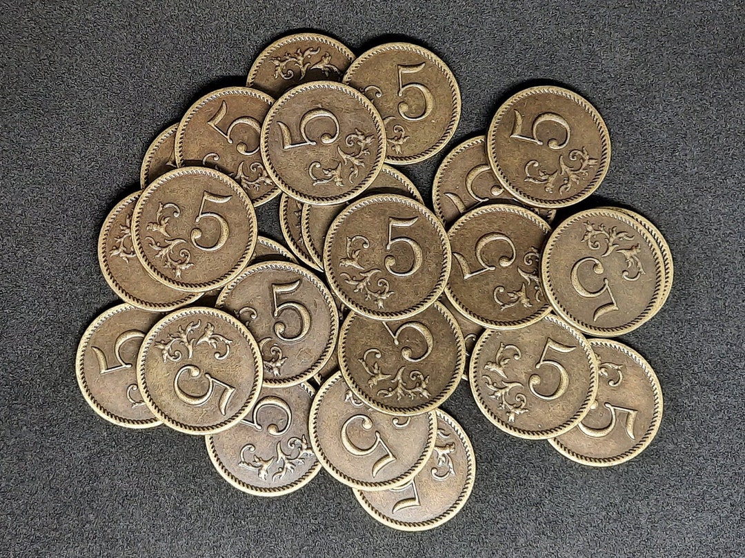 Gold Metal Coins, 25mm, of Value 5 for Board Games, Role Playing Games ...