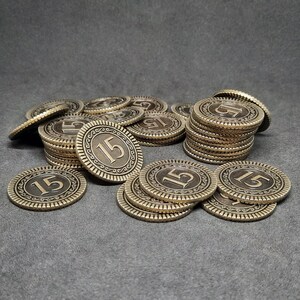 Antique Gold Metal Coins, 30mm, of Value 15 for Board Games, Role ...