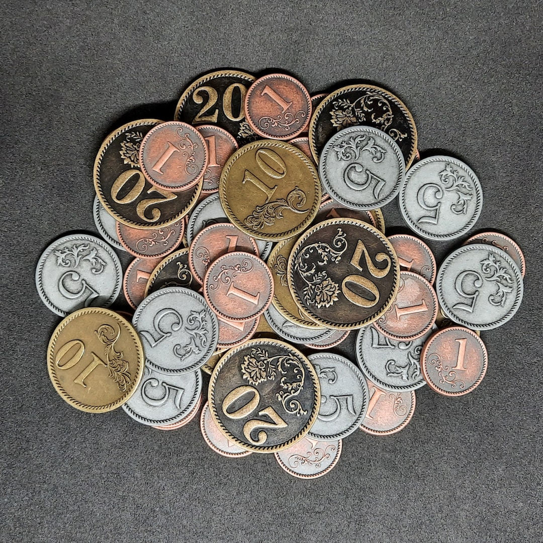 Set of Bronze, Silver and Gold Metal Coins of Value 1, 5, 10, 20 for ...