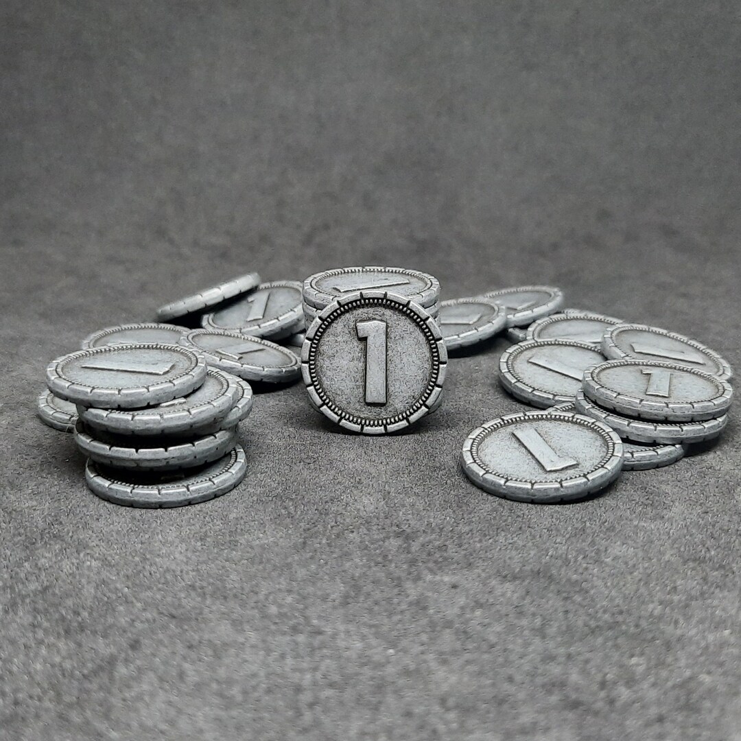 Silver 7 Wonders Metal Coins, 20mm, of Value 1 for Board Games, Role ...