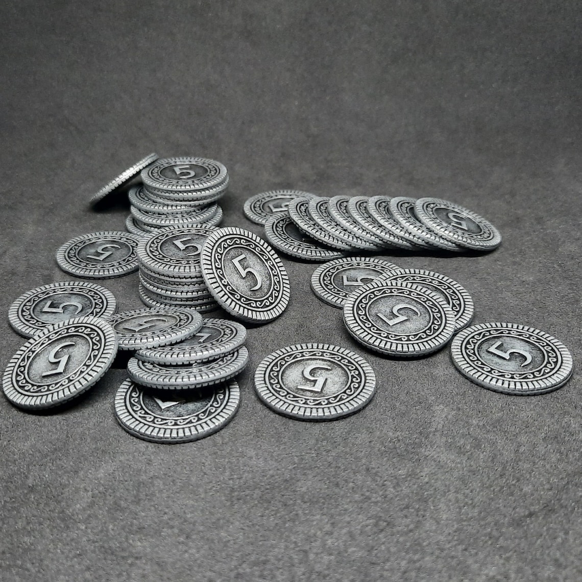 Silver Metal Coins, 25mm, of Value 5 for Board Games, Role Playing ...