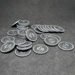 Silver Metal Coins, 25mm, of Value 5 for Board Games, Role Playing ...