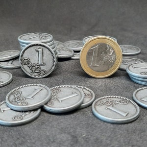 Silver Metal Coins, 20mm, of Value 1 for Board Games, Role Playing ...