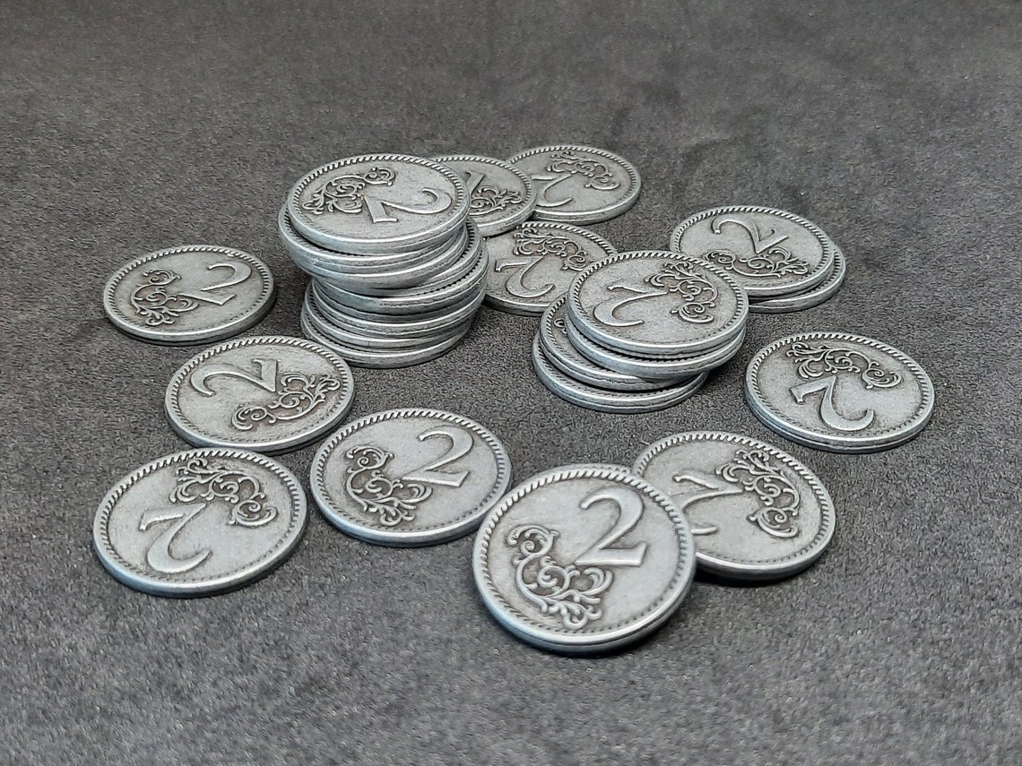 Silver Metal Coins, 22mm, of Value 2 for Board Games, Role Playing ...