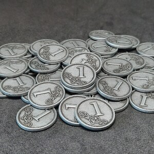 Silver Metal Coins, 20mm, of Value 1 for Board Games, Role Playing ...