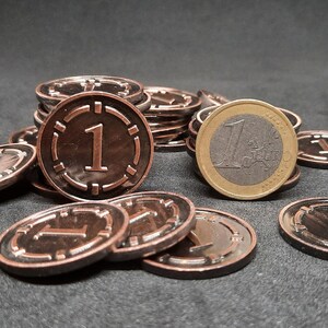Plated Bronze Metal Coins, 25mm, of Value 1 for Board Games or Role ...