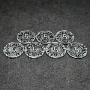 Silver Metal Coins, 25mm, of Value 5 for Board Games, Role Playing ...