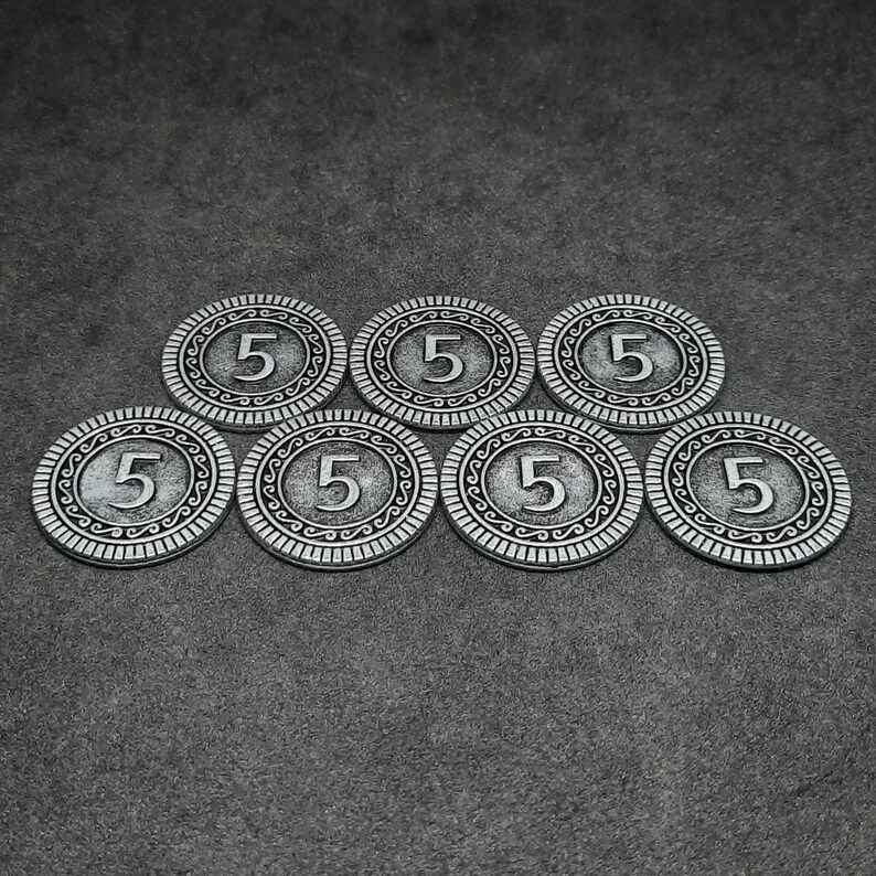 Silver Metal Coins, 25mm, of Value 5 for Board Games, Role Playing ...