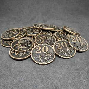 Antique Gold Metal Coins, 32mm, of Value 20 for Board Games, Role ...