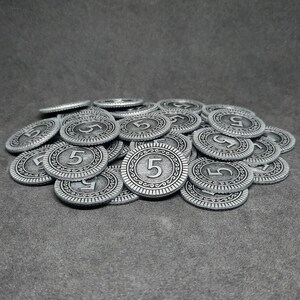 Silver Metal Coins, 25mm, of Value 5 for Board Games, Role Playing ...