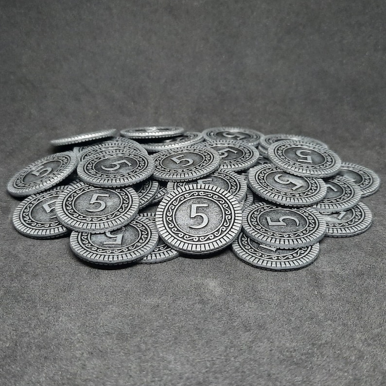 Silver Metal Coins, 25mm, of Value 5 for Board Games, Role Playing ...