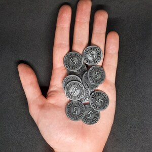 Silver Metal Coins, 25mm, of Value 5 for Board Games, Role Playing ...