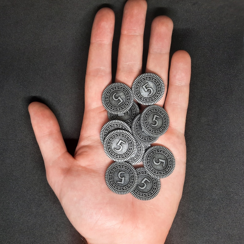 Silver Metal Coins, 25mm, of Value 5 for Board Games, Role Playing ...