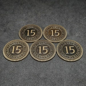 Antique Gold Metal Coins, 30mm, of Value 15 for Board Games, Role ...