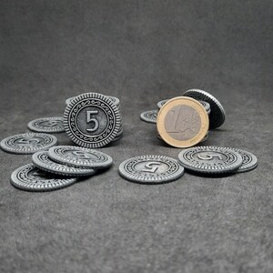 Silver Metal Coins, 25mm, of Value 5 for Board Games, Role Playing ...