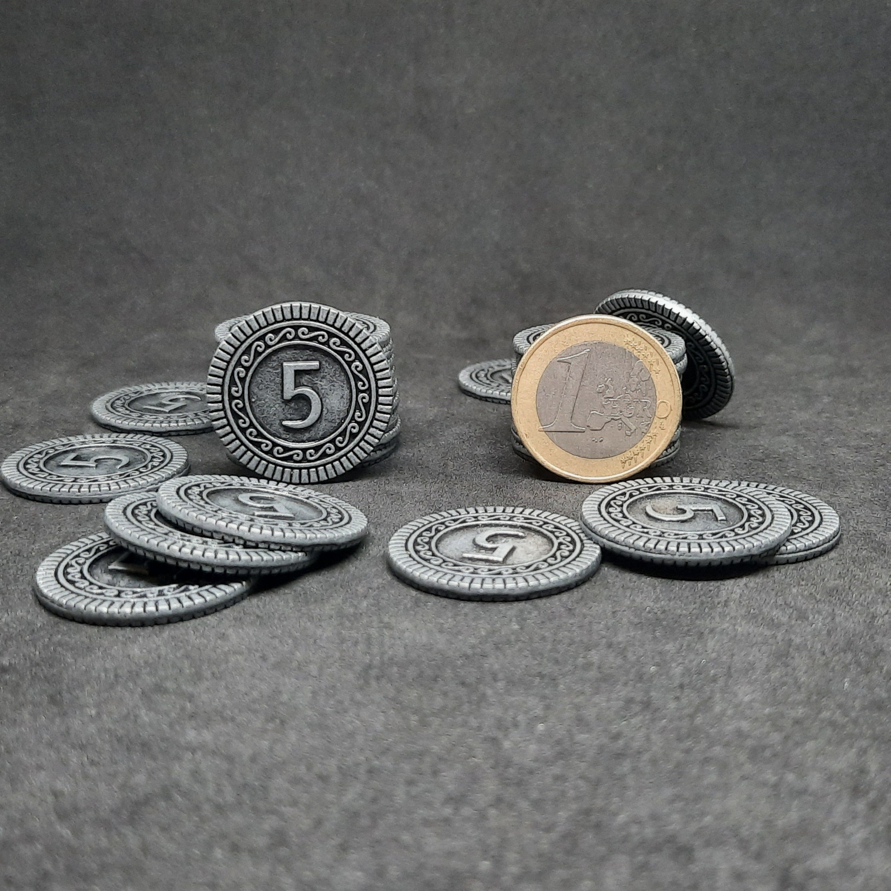 Silver Metal Coins, 25mm, of Value 5 for Board Games, Role Playing ...