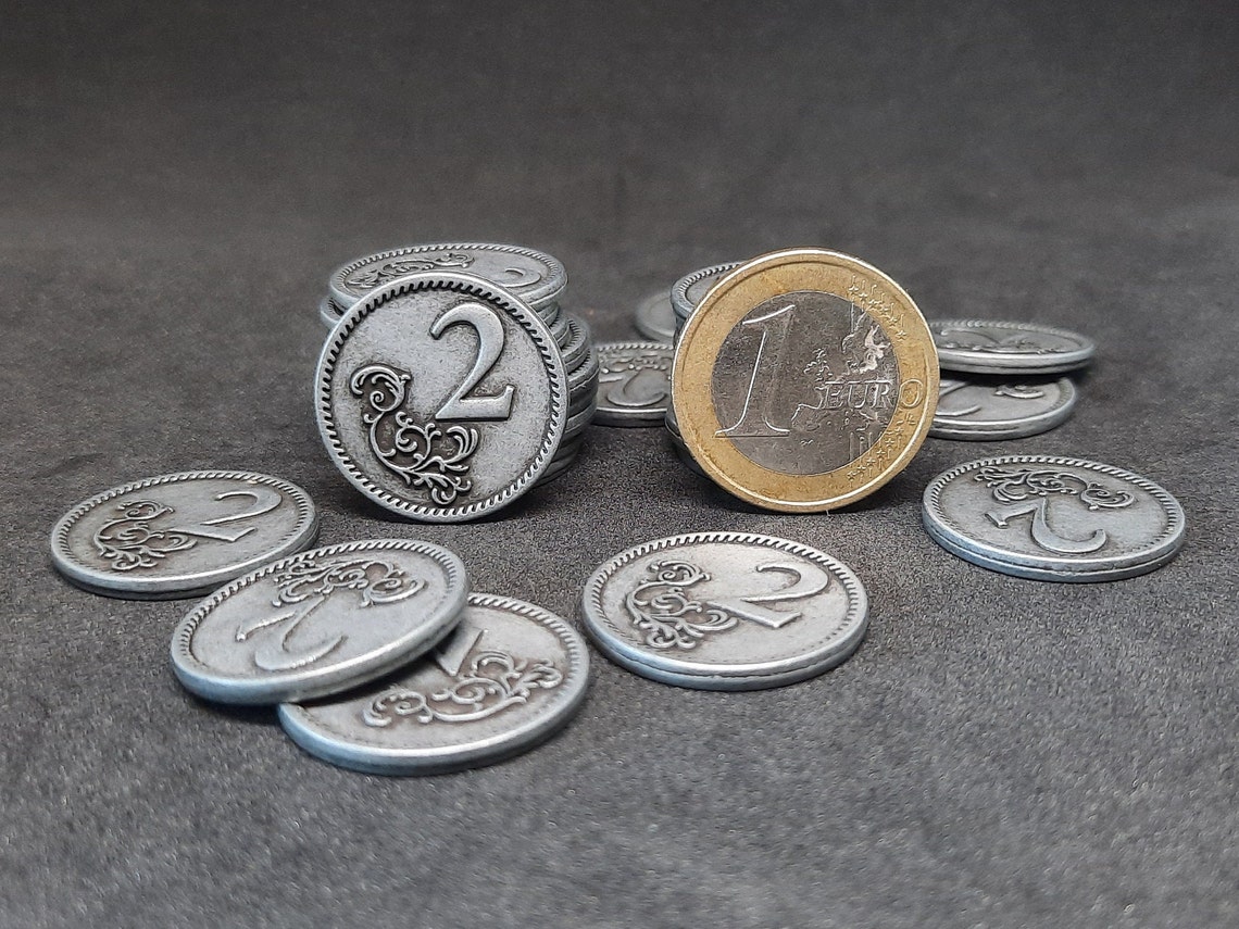 Silver Metal Coins, 22mm, of Value 2 for Board Games, Role Playing ...