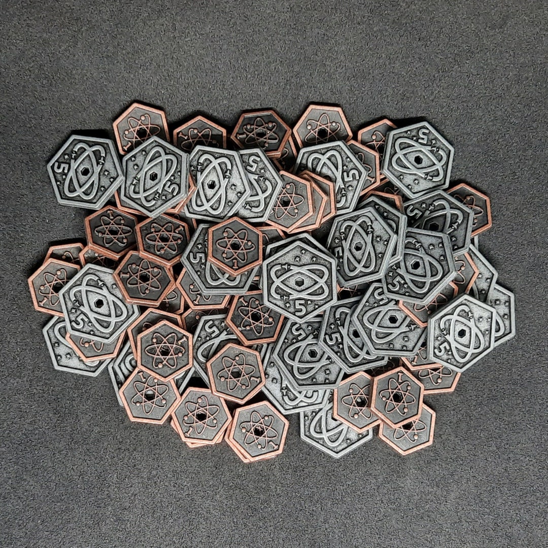 Set of Bronze and Silver Spatial Metal Coins of Value 1, 5 for Board ...